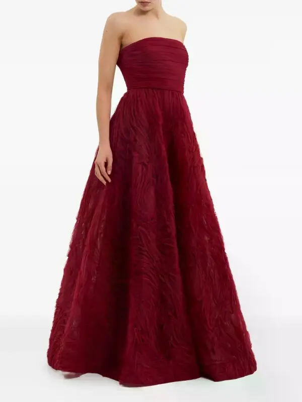 Rebecca Vallance Willow Strapless Ruffled Gown - Red