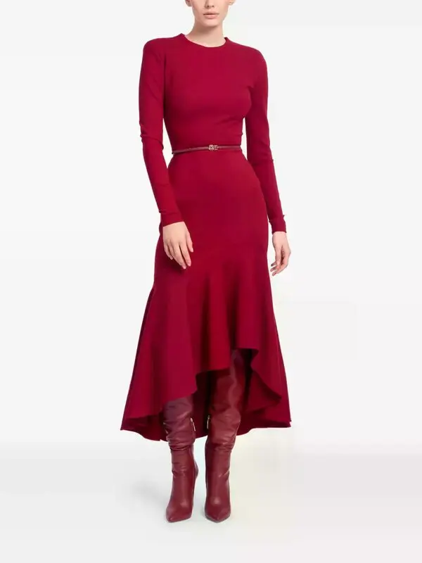 Elie Saab Ruffled Belted Midi Dress