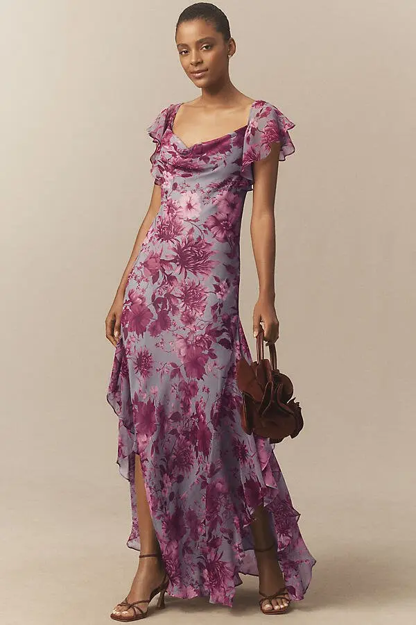 Bhldn Ruffle Chiffon Maxi Dress