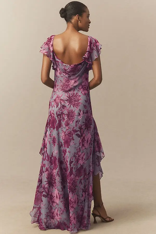 Bhldn Ruffle Chiffon Maxi Dress