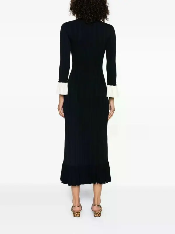 Sandro Contrasting Ruffles Knit Midi Dress