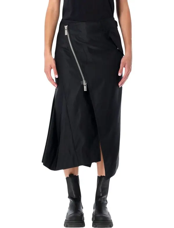 Sacai Nylon Twill Midi Skirt With Diagonal Zip In Black - 39% Off