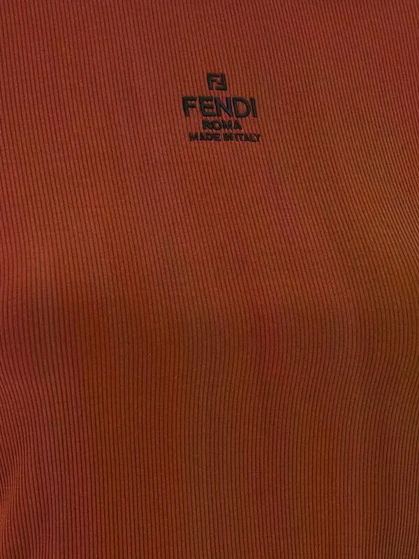 Fendi Ribbed Knit Top With Logo Embroidery