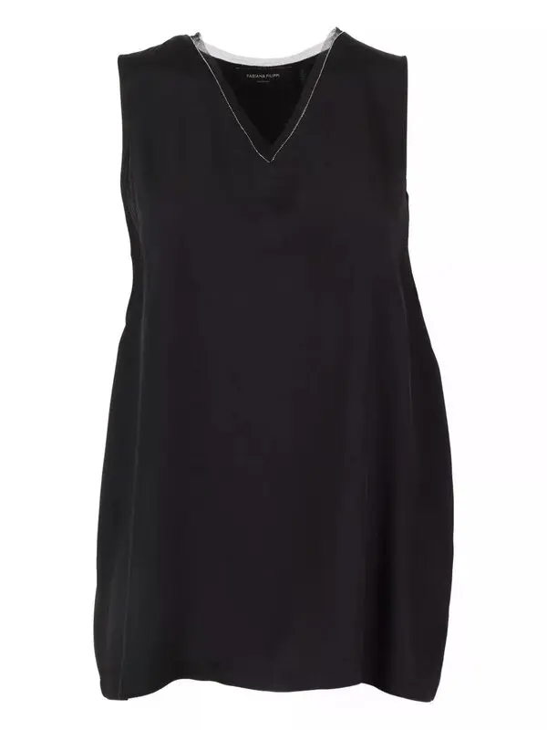 Fabiana Filippi Tulle-trimmed Satin Top - Black
