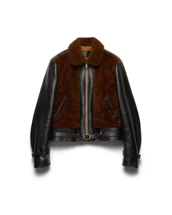 Prada Leather And Shearling Jacket - Black