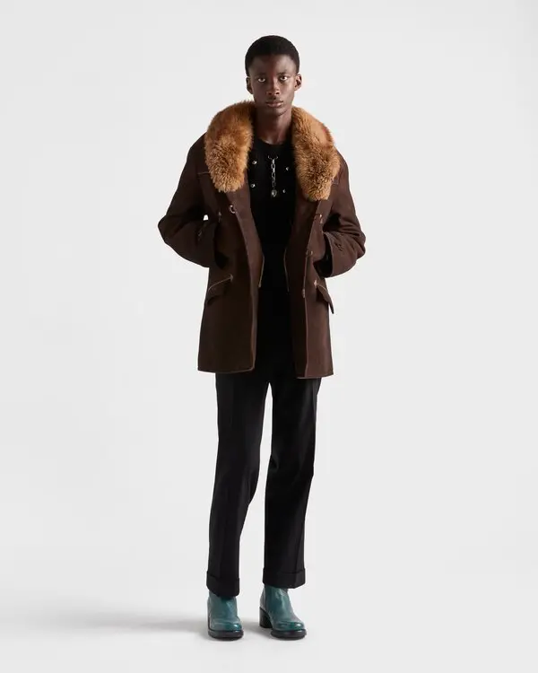 Prada Suede And Shearling Jacket - Dark Brown