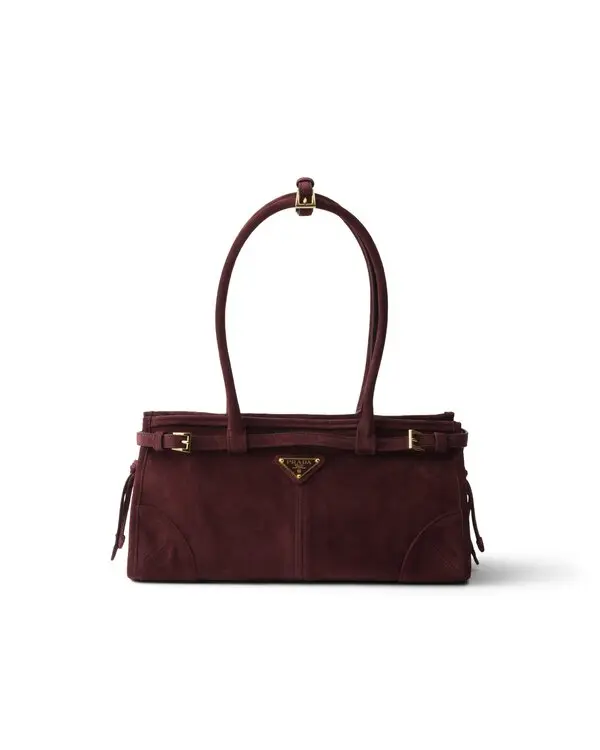Prada Bonnie Medium Suede Handbag - Red