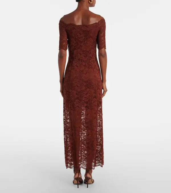 Rabanne Off-shoulder Lace Maxi Dress - Brown