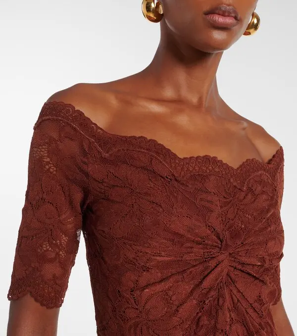 Rabanne Off-shoulder Lace Maxi Dress - Brown