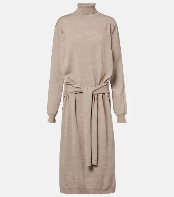 LEMAIRE Trompe L'oeil Wool-blend Midi Dress - Beige