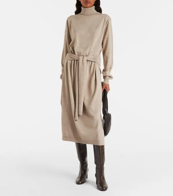 LEMAIRE Trompe L'oeil Wool-blend Midi Dress - Beige