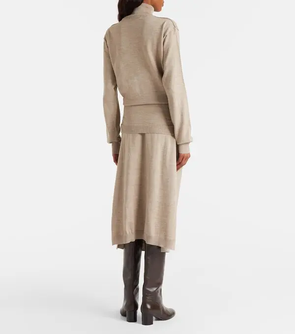 LEMAIRE Trompe L'oeil Wool-blend Midi Dress - Beige