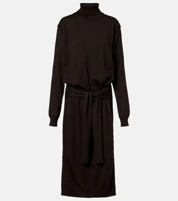 LEMAIRE Turtleneck Wool-blend Midi Dress - Brown
