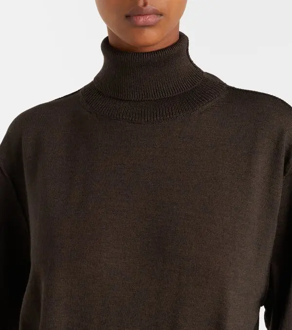 LEMAIRE Turtleneck Wool-blend Midi Dress - Brown