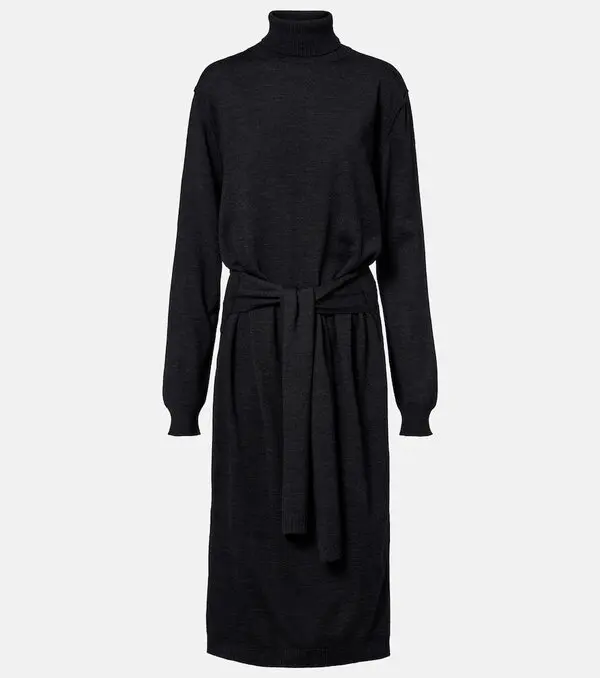 LEMAIRE Turtleneck Wool-blend Midi Dress - Grey