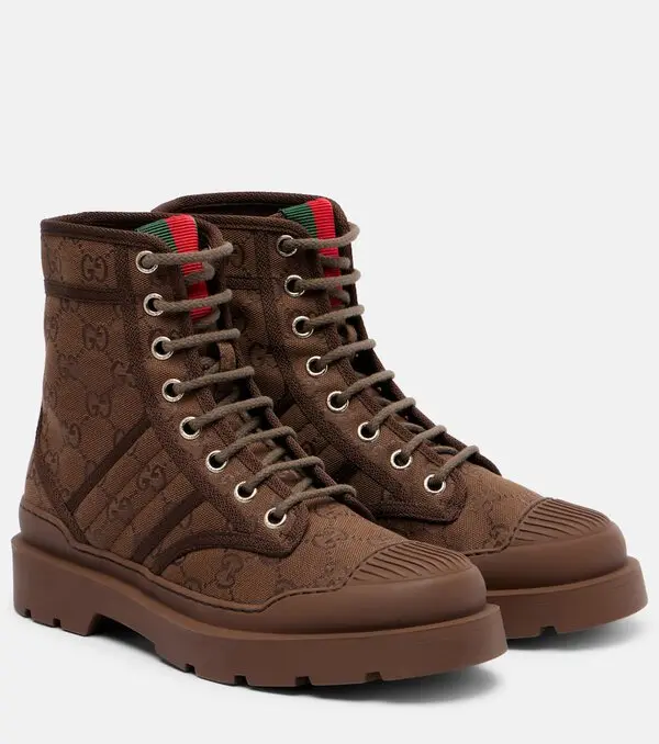 Gucci Gg Canvas Combat Boots - Brown