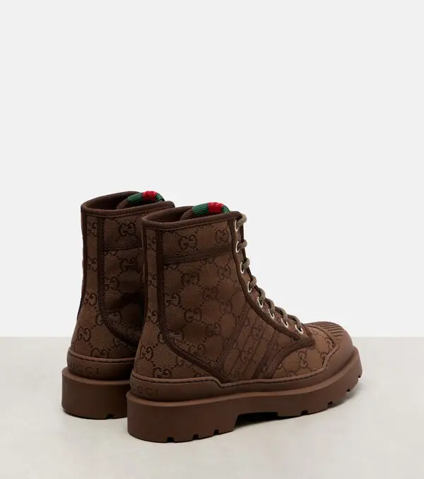 Gucci Gg Canvas Combat Boots - Brown