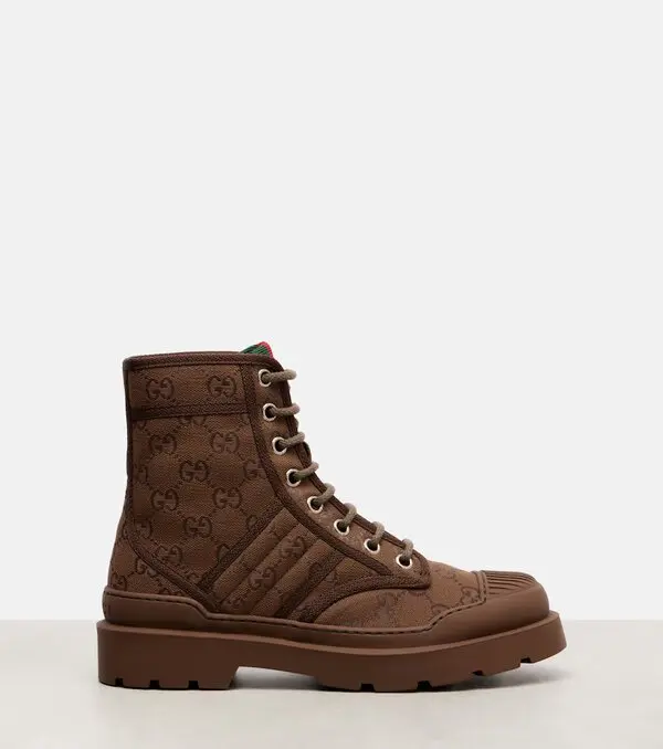 Gucci Gg Canvas Combat Boots - Brown