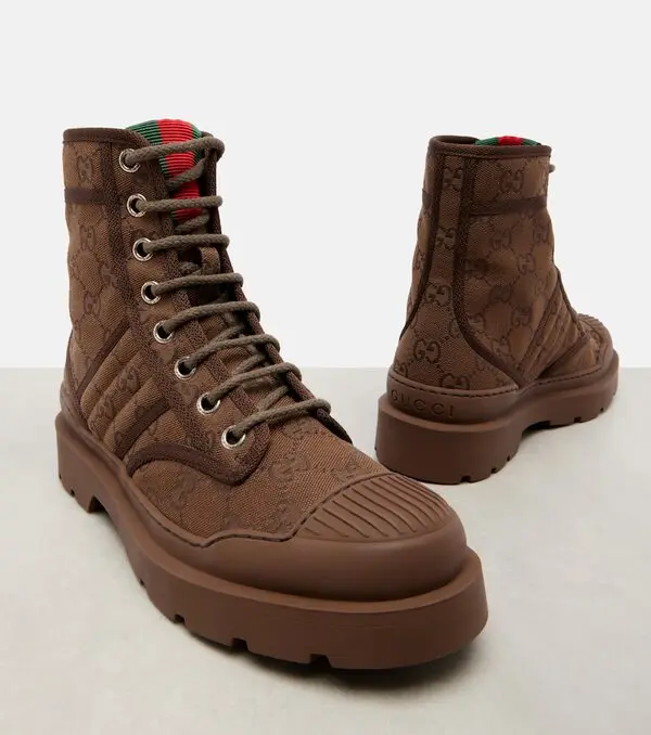 Gucci Gg Canvas Combat Boots - Brown