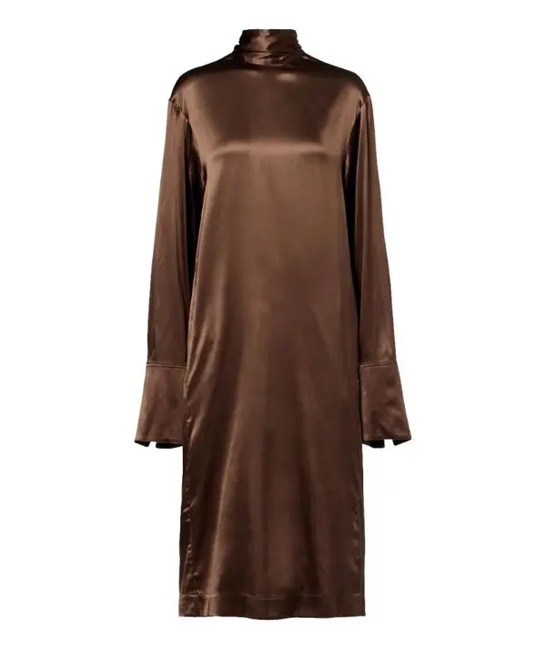 Dries Van Noten Turtleneck Silk-blend Satin Midi Dress - Brown