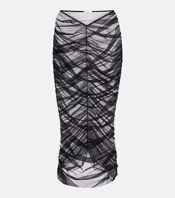 NENSI DOJAKA Sheer Ruched Mesh Midi Skirt