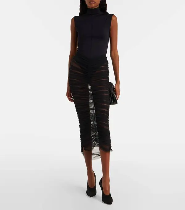 NENSI DOJAKA Sheer Ruched Mesh Midi Skirt