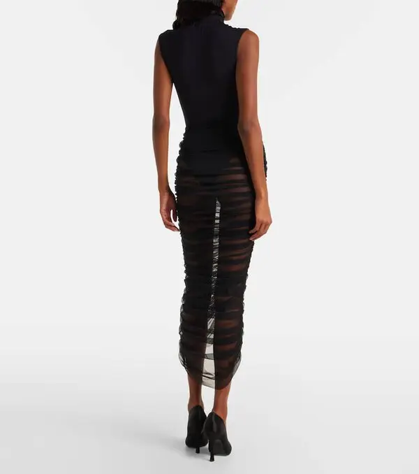 NENSI DOJAKA Sheer Ruched Mesh Midi Skirt