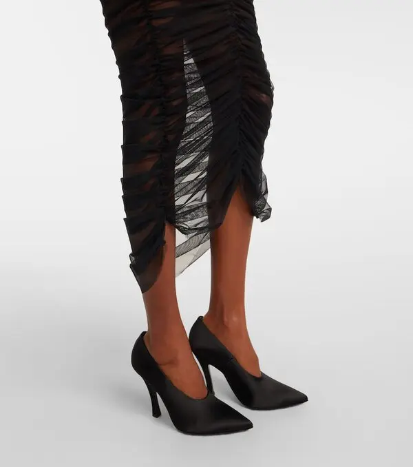 NENSI DOJAKA Sheer Ruched Mesh Midi Skirt