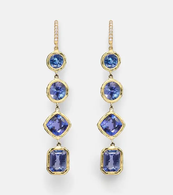 OCTAVIA ELIZABETH Cascade 18kt Drop Earrings With Diamonds And Tanzanite - Gold