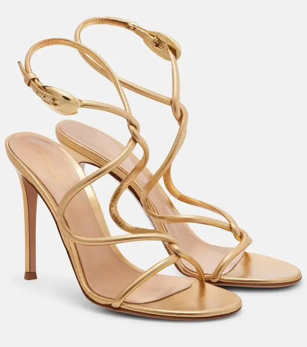 GIANVITO ROSSI Jungle Mamba 105 Leather Sandals - Gold
