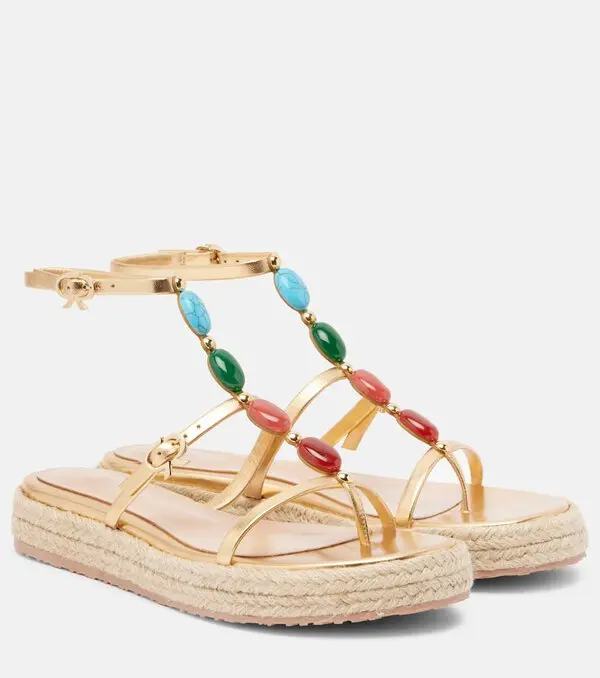 GIANVITO ROSSI Shanti Leather Espadrille Sandals - Gold
