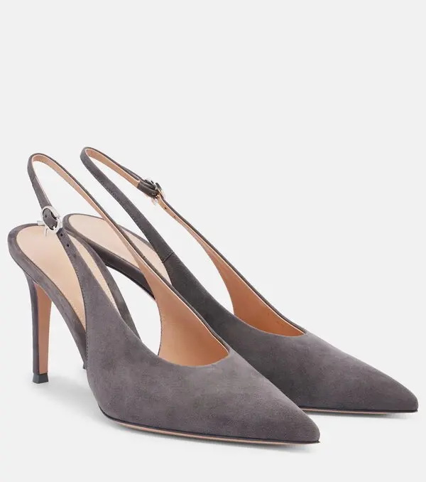 GIANVITO ROSSI Robbie 85 Suede Slingback Pumps - Grey