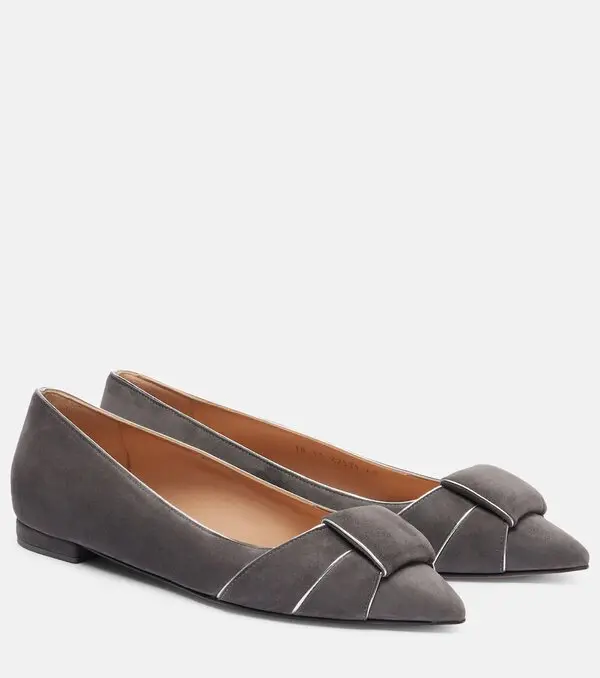 GIANVITO ROSSI Suede Pointed Toe Ballet Flats - Grey
