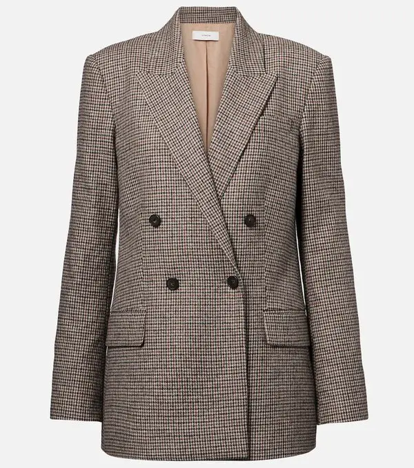 Vince Houndstooth Wool Blend Blazer - Brown