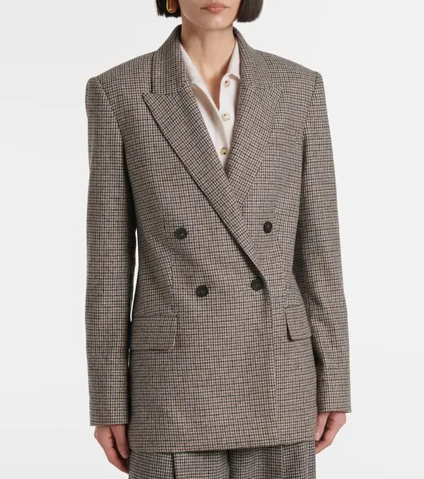 Vince Houndstooth Wool Blend Blazer - Brown