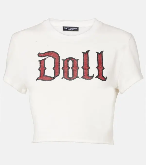 Dolce & Gabbana Printed Cropped Cotton Jersey T-shirt - White