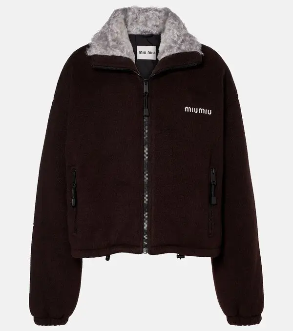 Miu Miu Logo Gabardine Bomber Jacket - Brown