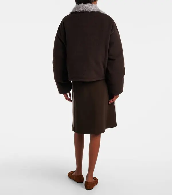 Miu Miu Logo Gabardine Bomber Jacket - Brown