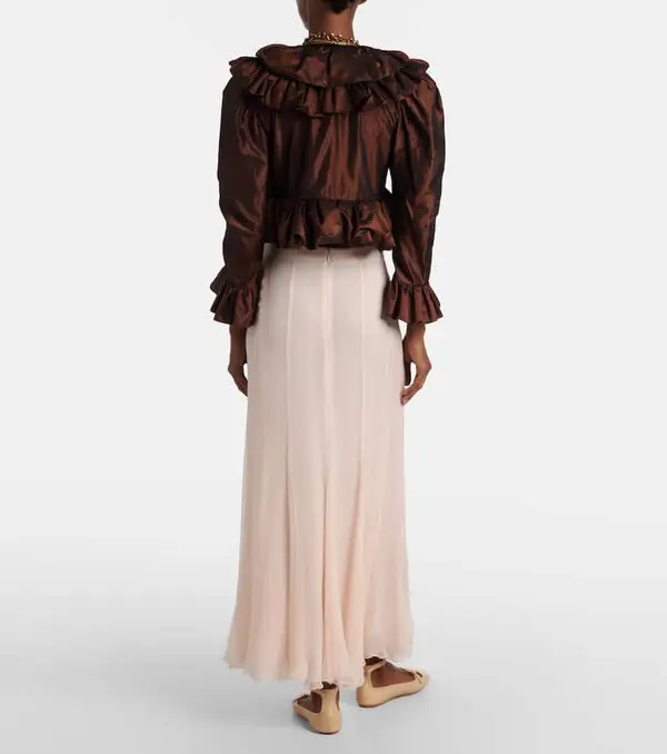 Chloé Pleated Silk Muslin Maxi Skirt - Pink