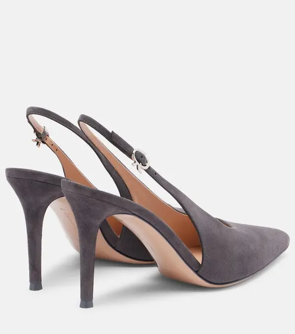 GIANVITO ROSSI Robbie 85 Suede Slingback Pumps - Grey