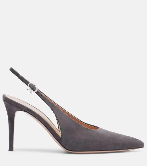 GIANVITO ROSSI Robbie 85 Suede Slingback Pumps - Grey
