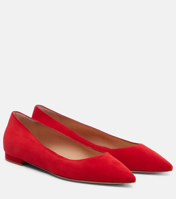 GIANVITO ROSSI Suede Ballerina Flats - Red