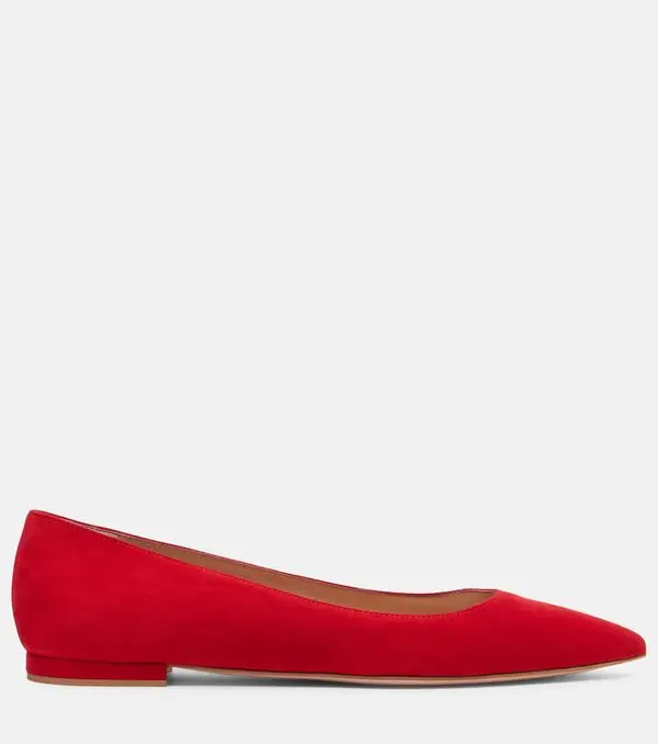 GIANVITO ROSSI Suede Ballerina Flats - Red