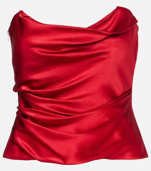 THE SEI Draped Silk Charmeuse Bustier - Red