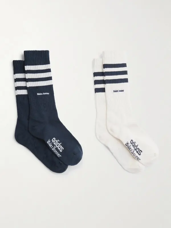Adidas Originals By Alexander Wang Wales Bonner Striped Ribbed Cotton-blend Socks Set Of Two - Multi
