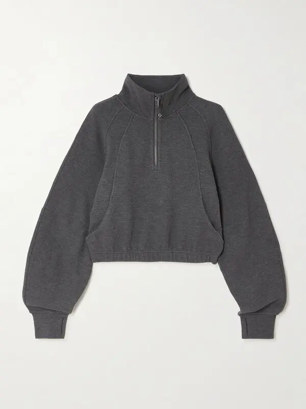 Lululemon Cropped Waffle-knit Half-zip Sweater - Gray