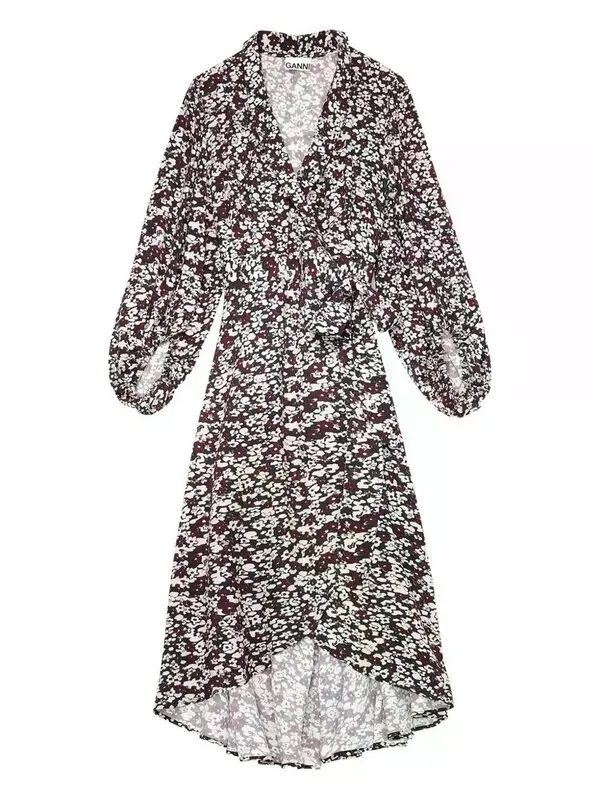 GANNI Floral-print Wrap Midi Dress