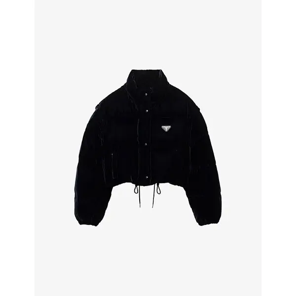 Prada Logo-embellished Velvet Down Jacket