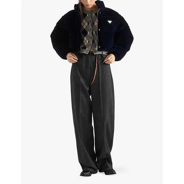 Prada Logo-embellished Velvet Down Jacket