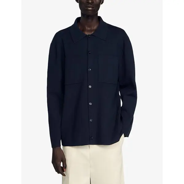 Sandro Long-sleeved Chest-pocket Stretch-knit Jacket